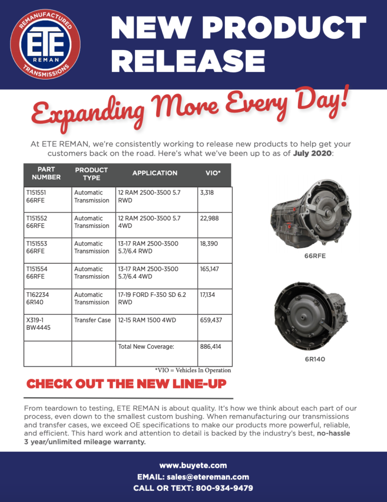 ETE New Product Release - July 2020 - ETE REMAN | The world’s best ...