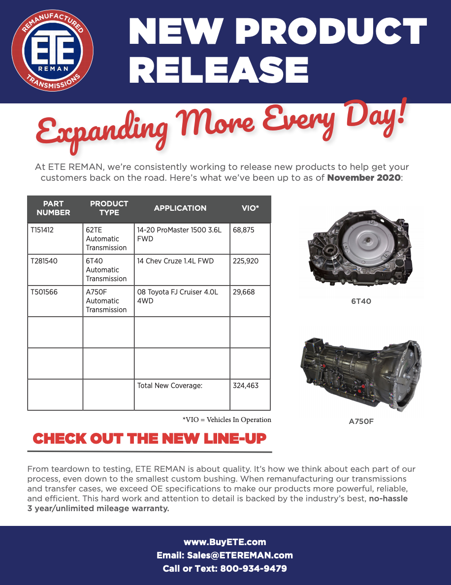 ETE New Product Release - November 2020 - ETE REMAN | The world’s best ...